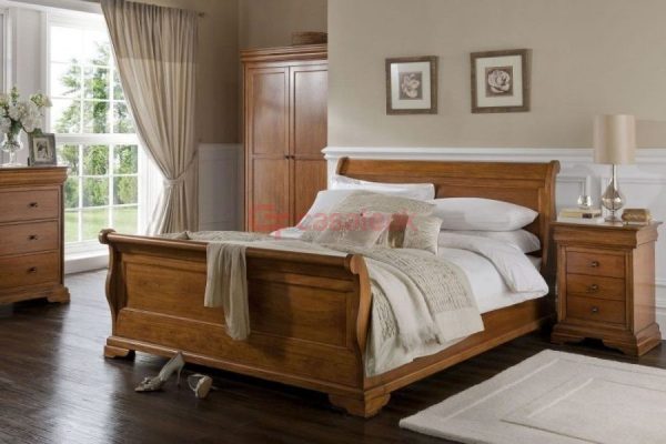 Apollo Sleigh Bed Frame - Teak Wood Bed - Bedroom Furniture KL