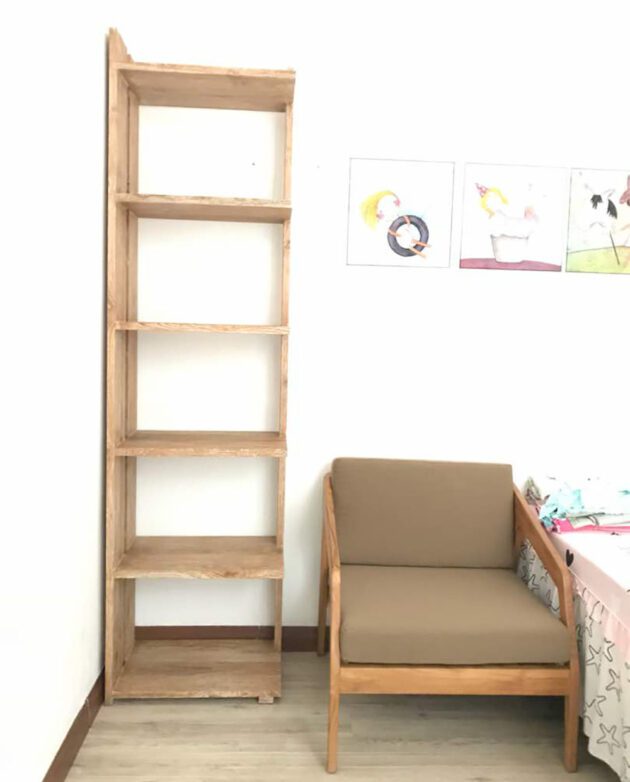 Modern Teak Wood Corner Bookshelf Design, Home Furniture KL